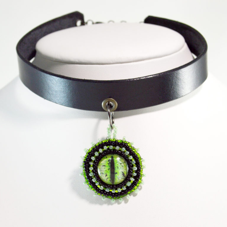 Dragon Choker Necklace Black and Green (Made to Order) - Twisted Pixies