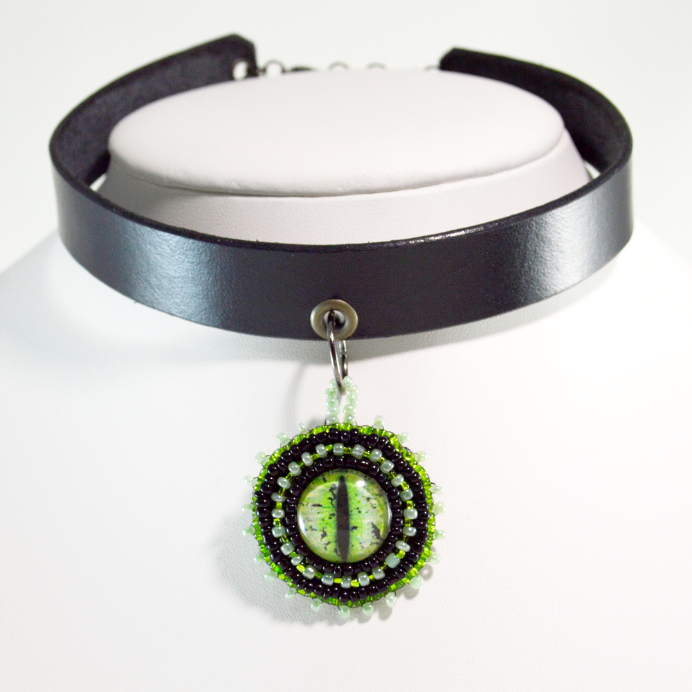 Dragon Choker Necklace Black and Green (Made to Order) - Twisted Pixies