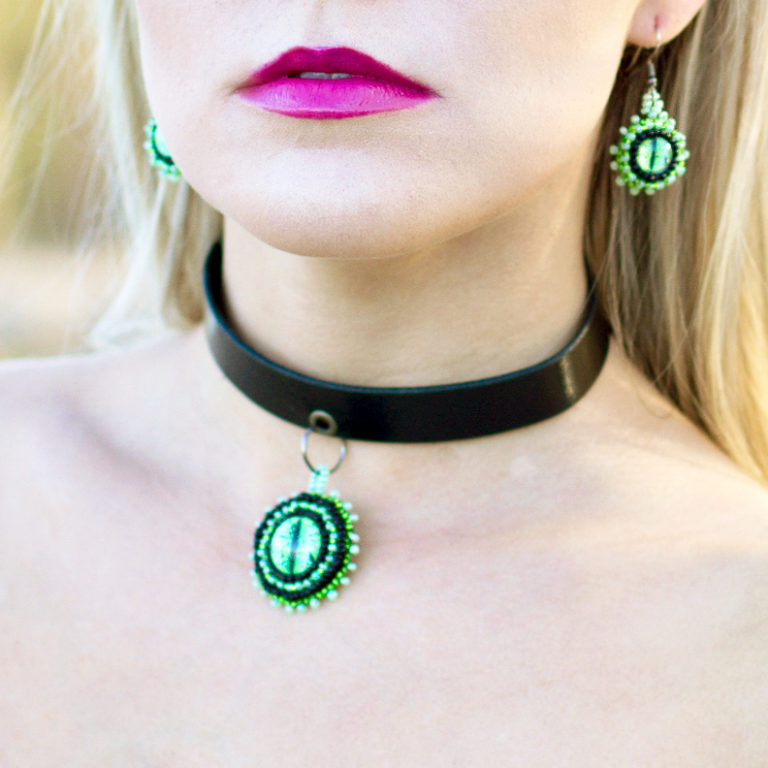Dragon Choker Necklace Black and Green (Made to Order) - Twisted Pixies
