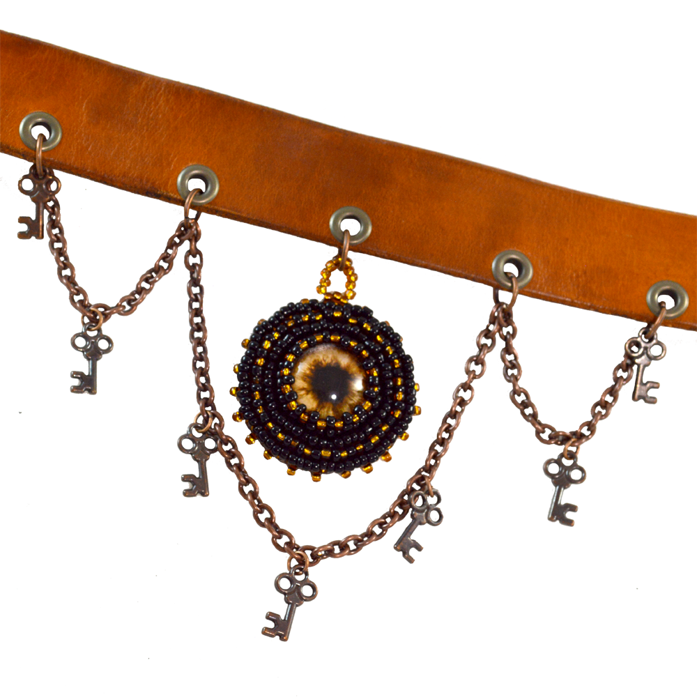 Brown Leather Steampunk Choker Set (Made to Order) - Twisted Pixies