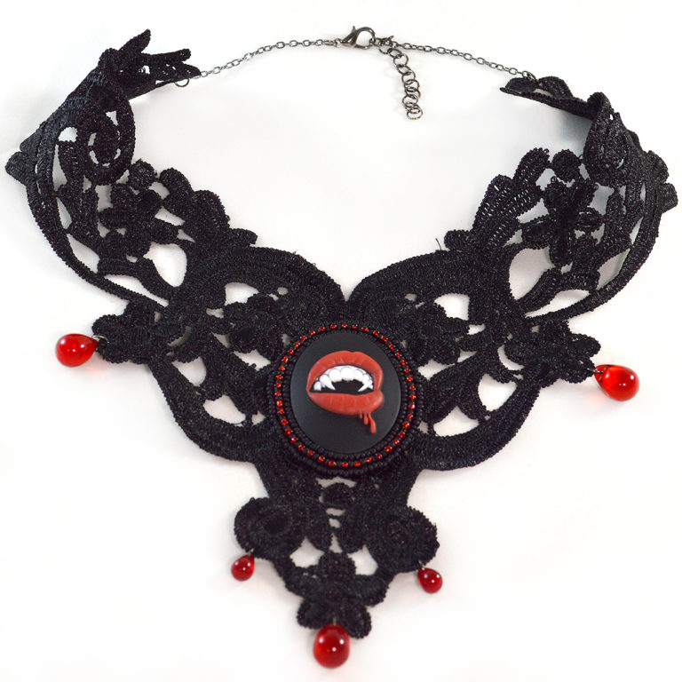 Vampire Costume Jewelry – Black Lace – Vampire Cameo - Twisted Pixies