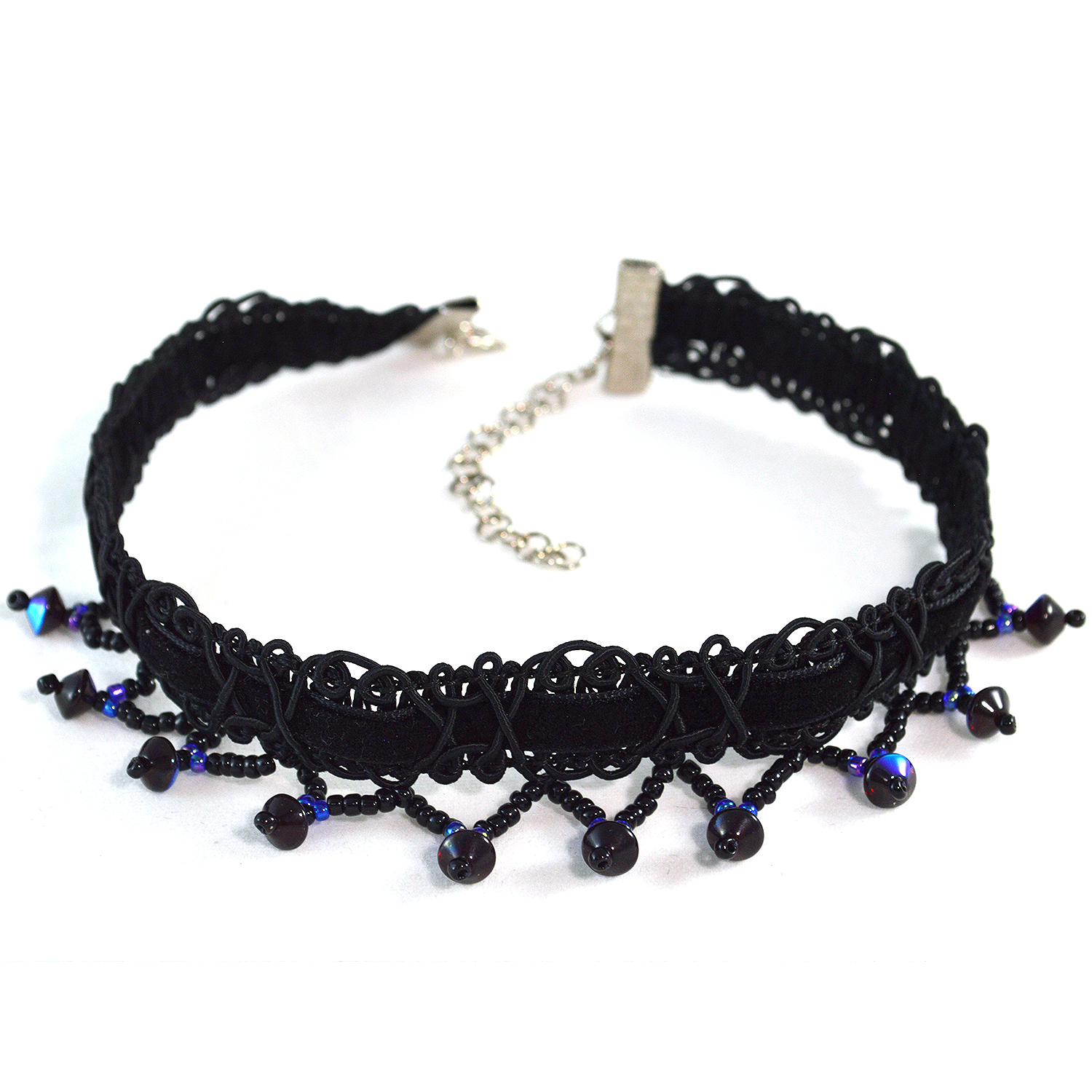 Gothic Lace Choker in Black and Blue - Twisted Pixies