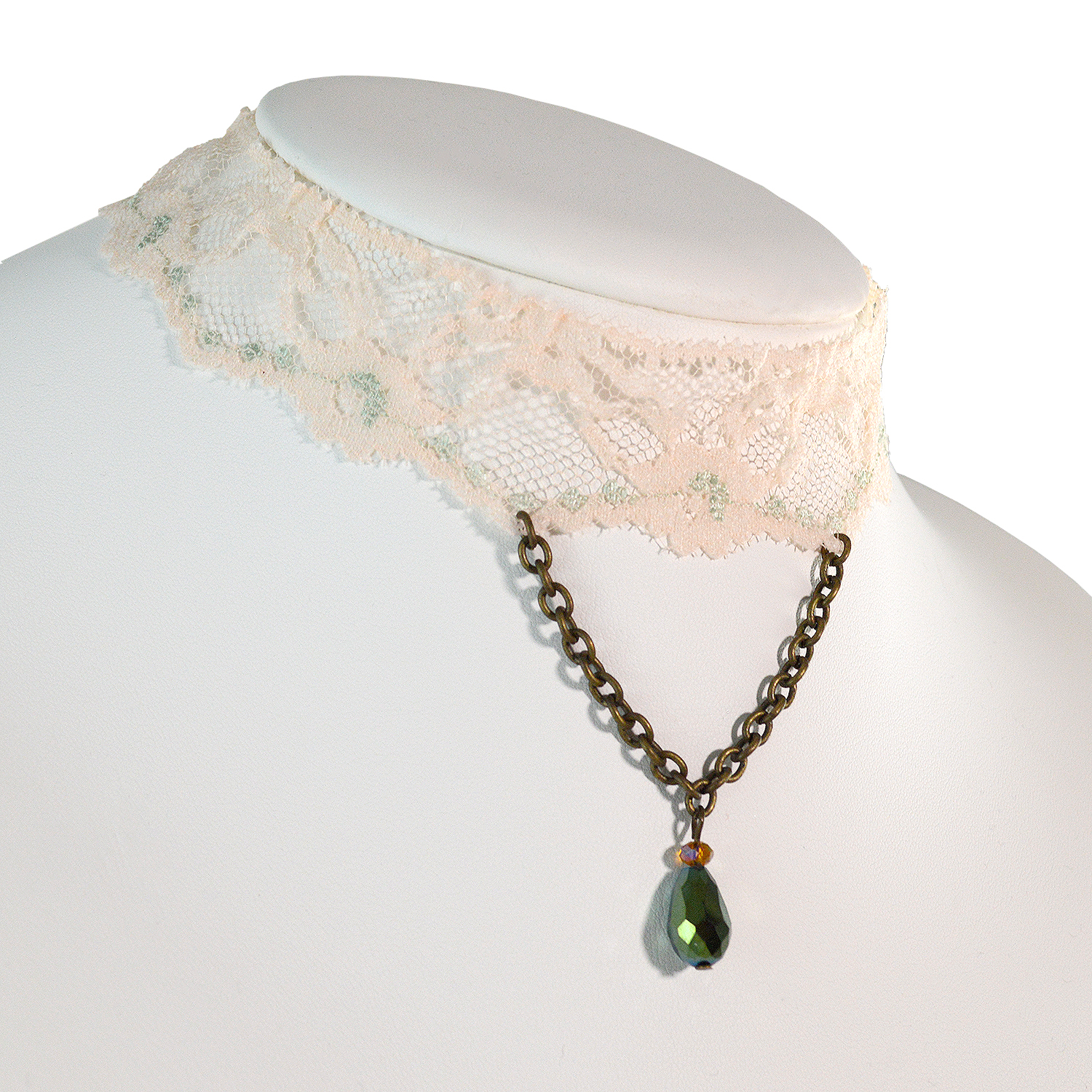 Victorian Lace Choker in Cream and Green - Twisted Pixies