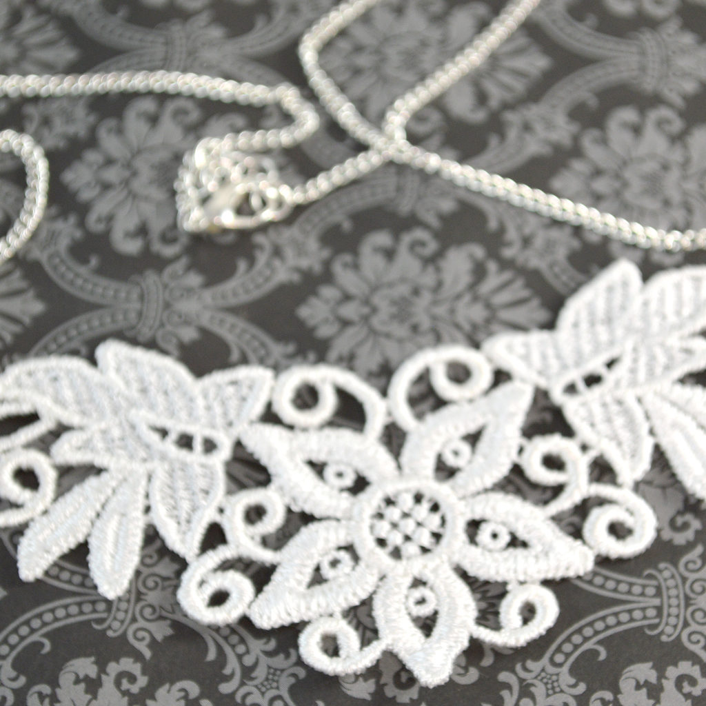 White Lace Necklace – Simple Lace Applique Jewelry – Twisted Pixies