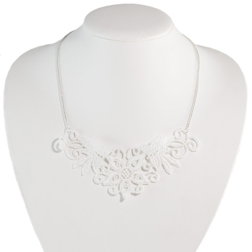 White Lace Necklace – Simple Lace Applique Jewelry - Twisted Pixies
