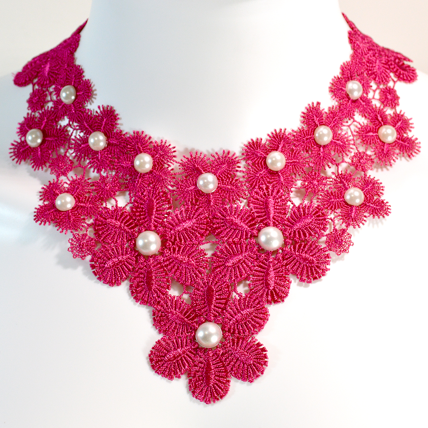 Pink Floral Necklace Lace Bib Collar Twisted Pixies