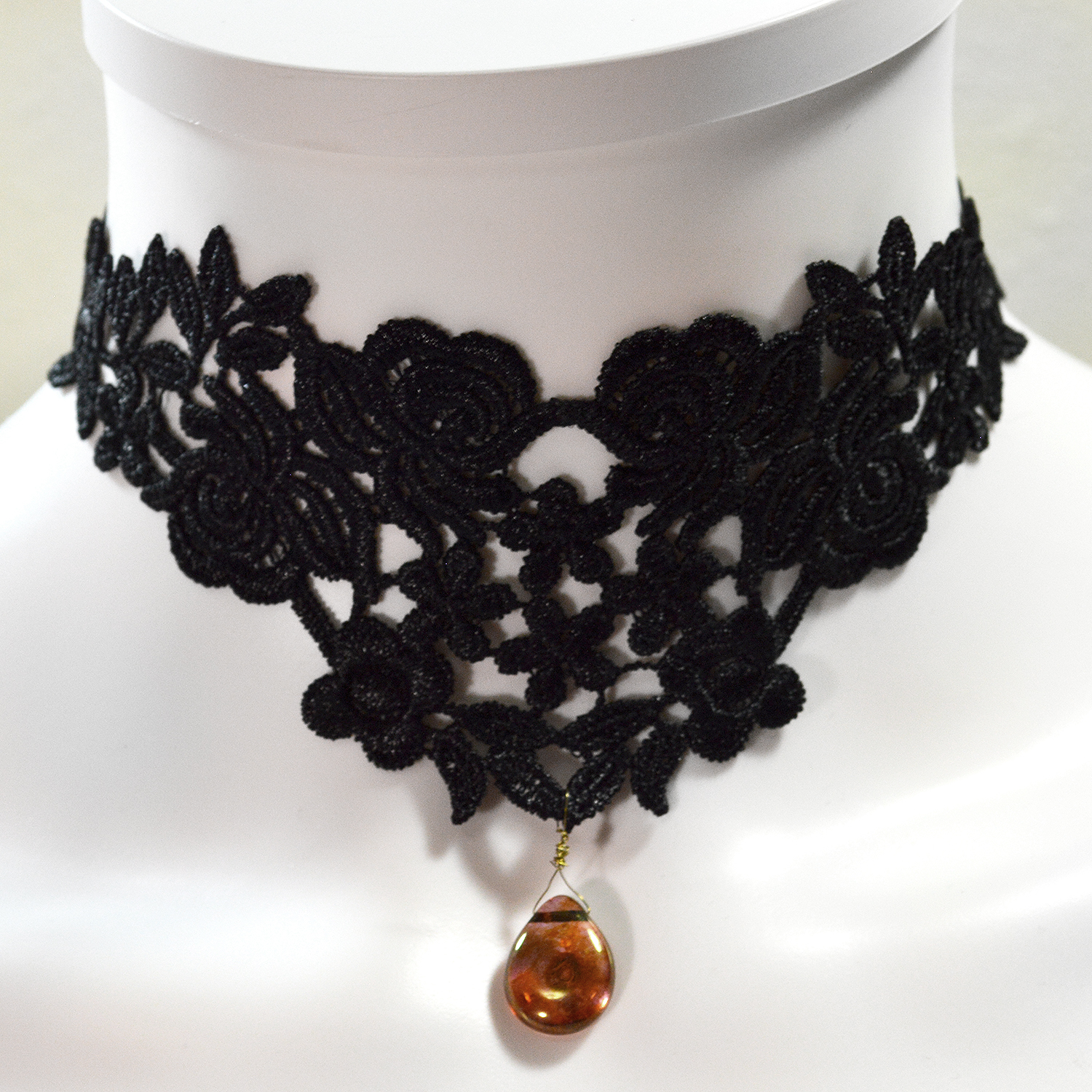 Victorian Lace Collar – Black and Amber Choker - Twisted Pixies