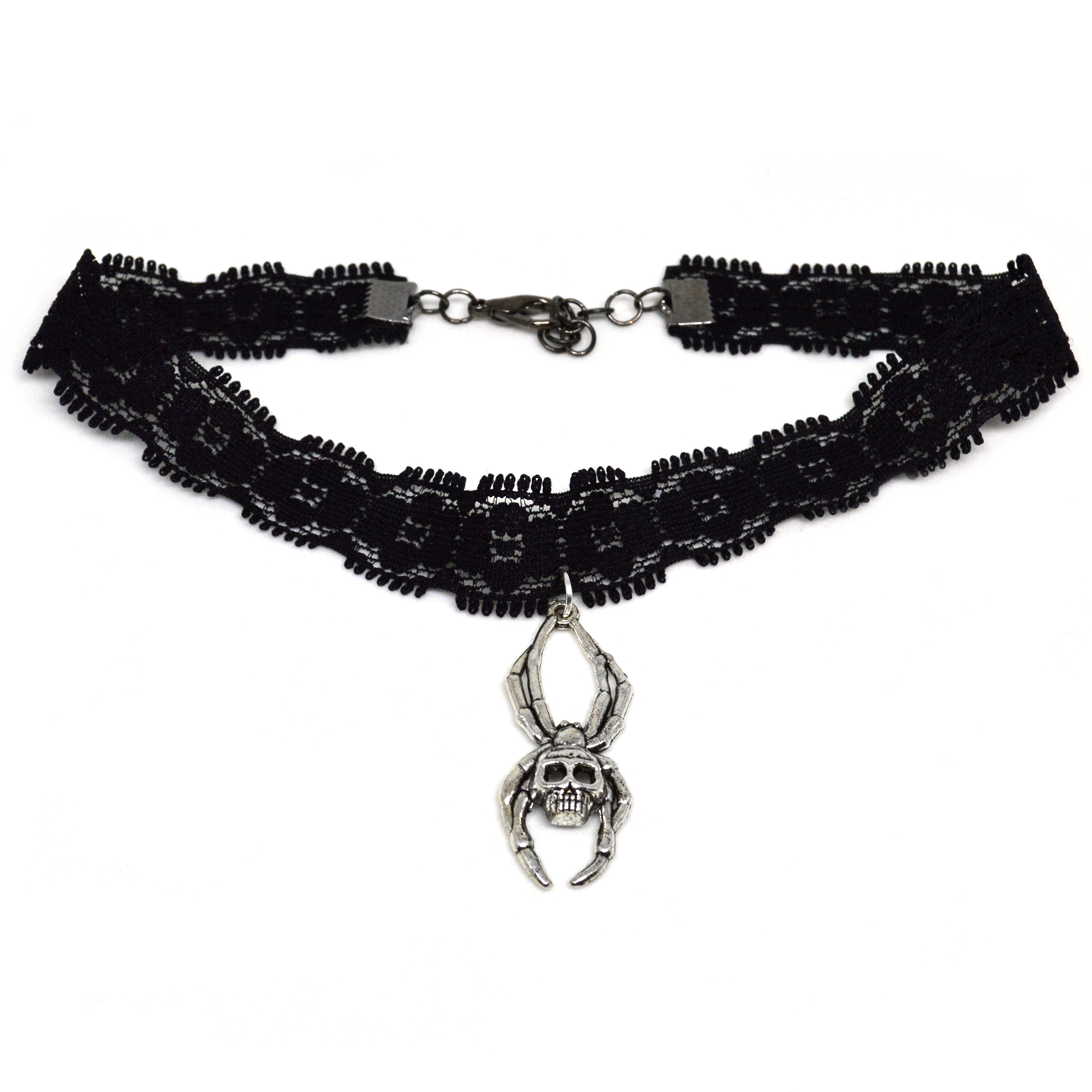 Black Lace Spider Skull Halloween Choker - Twisted Pixies