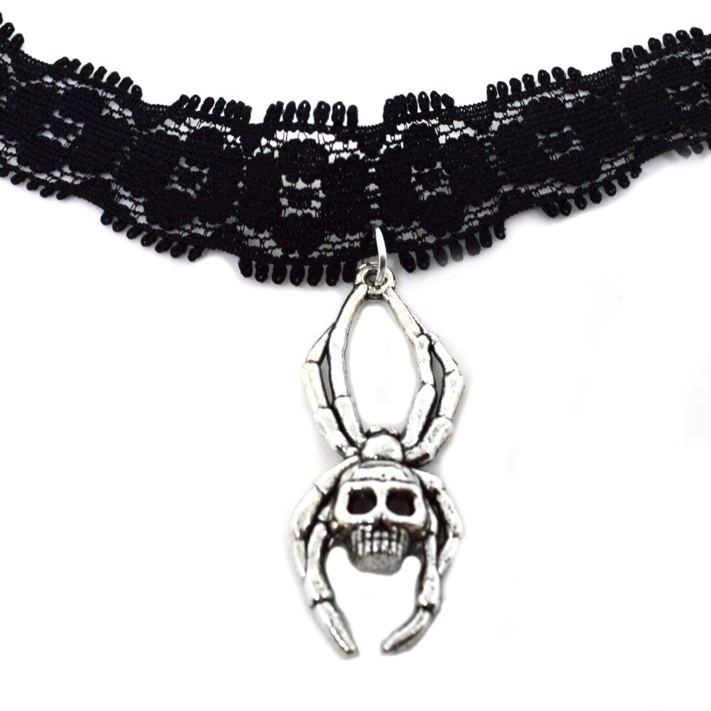 Black Lace Spider Skull Halloween Choker - Twisted Pixies
