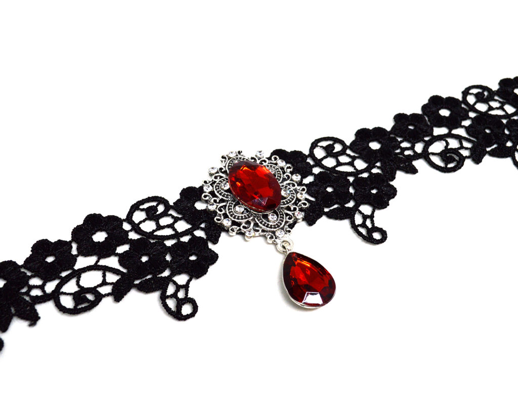 Gothic Red and Black Victorian Lace Choker - Twisted Pixies